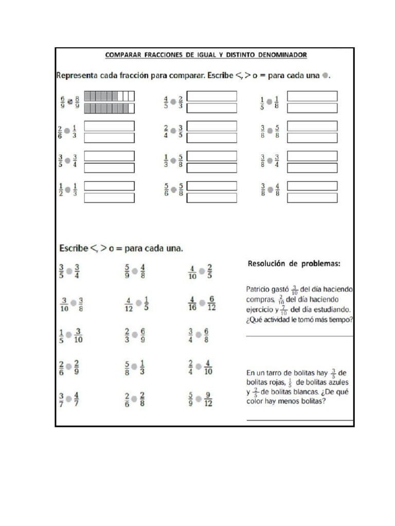 Comparar Fracciones 2 | PDF