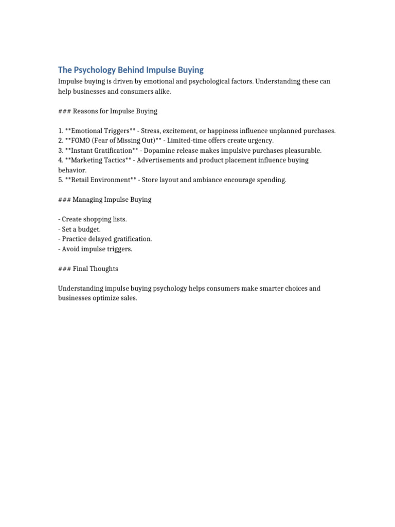 The Psychology Behind Impulse Buying | PDF
