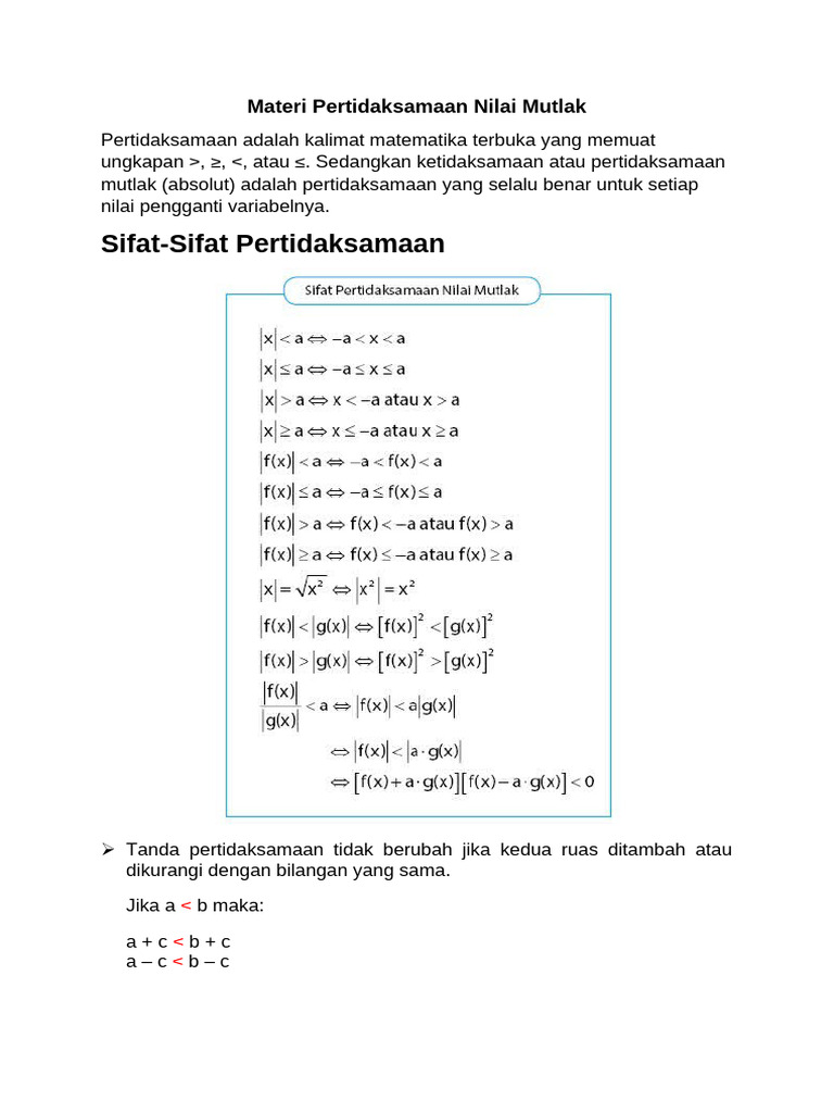Materi Pertidaksamaan Nilai Mutlak | PDF