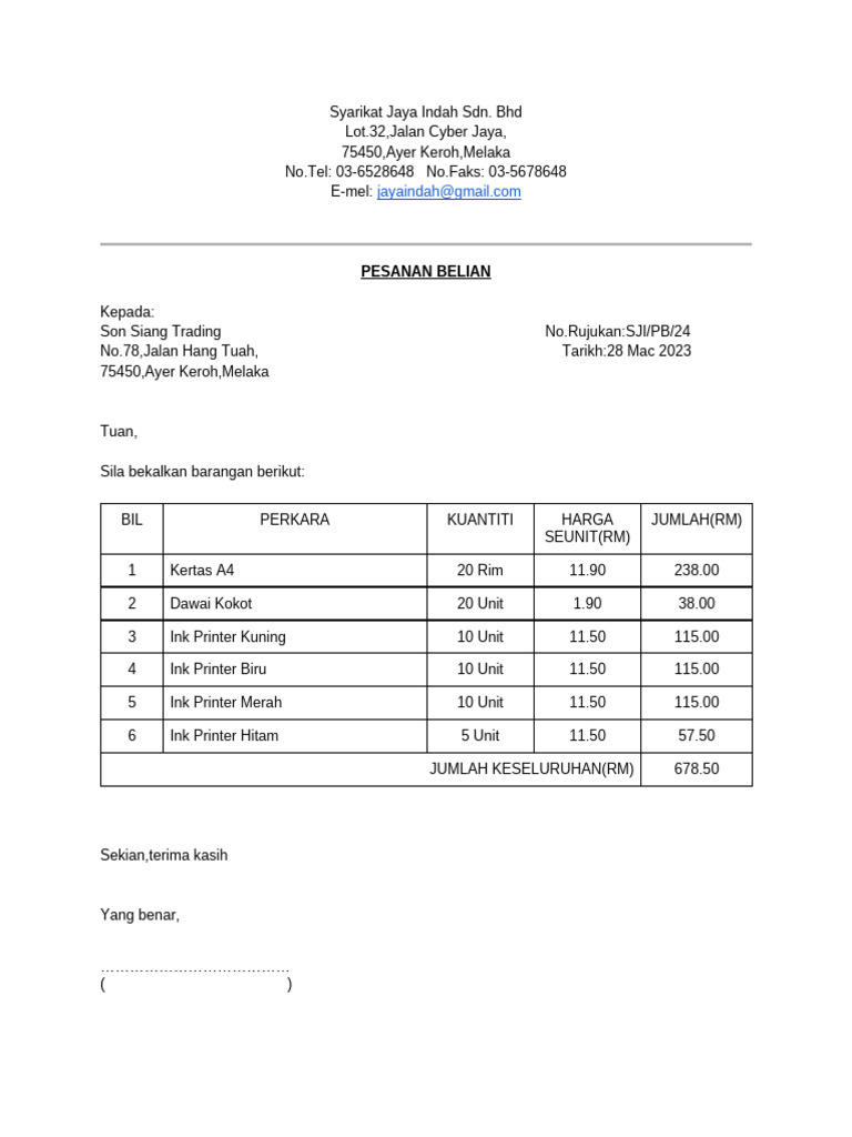 Borang Pesanan Belian RPK | PDF