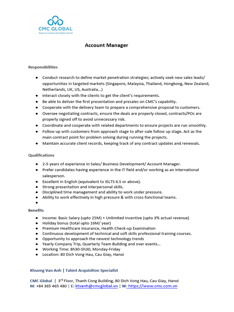 Account Manager JD at CMC Global | PDF