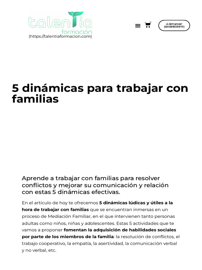 5 Dinámicas para Trabajar Con Familias - Talentia Formación | PDF ...