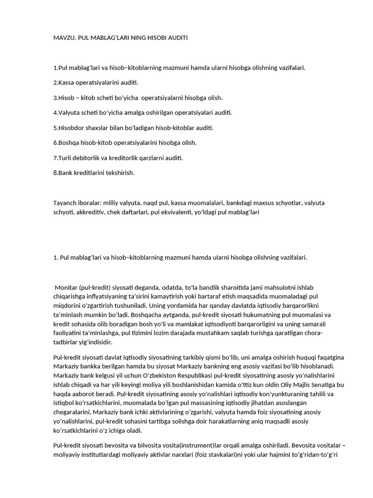 Amaliy Audit 3-Maruza | PDF