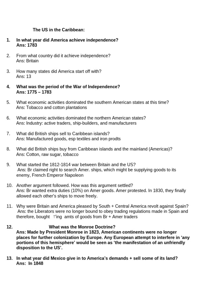 _US in the Caribbean & Caribbean Political Development Q&A | PDF ...