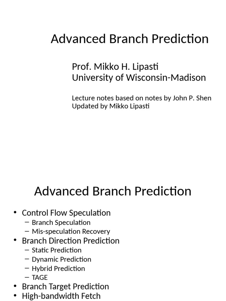 Lect09 Adv Branch Prediction | PDF | Cpu Cache | Pointer (Computer Programming)