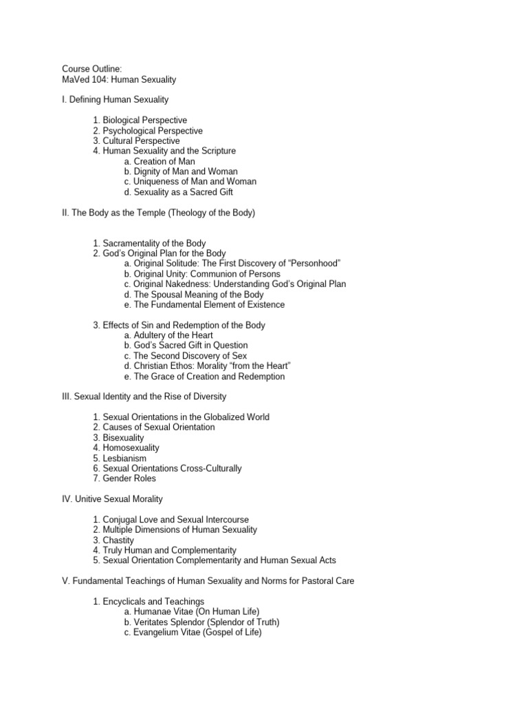 Human Sexuality Course Outline | PDF | Human Sexuality | Mammalian ...