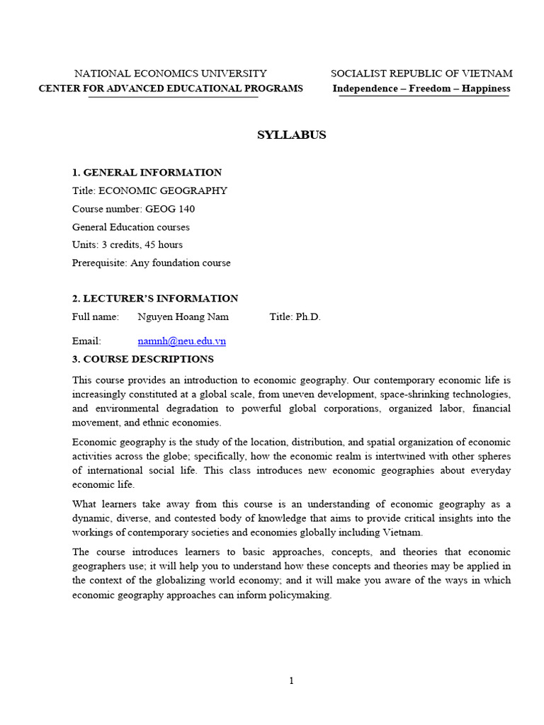 Syllabus Economic Gepgraphy (2024) | PDF | Geography | Theory