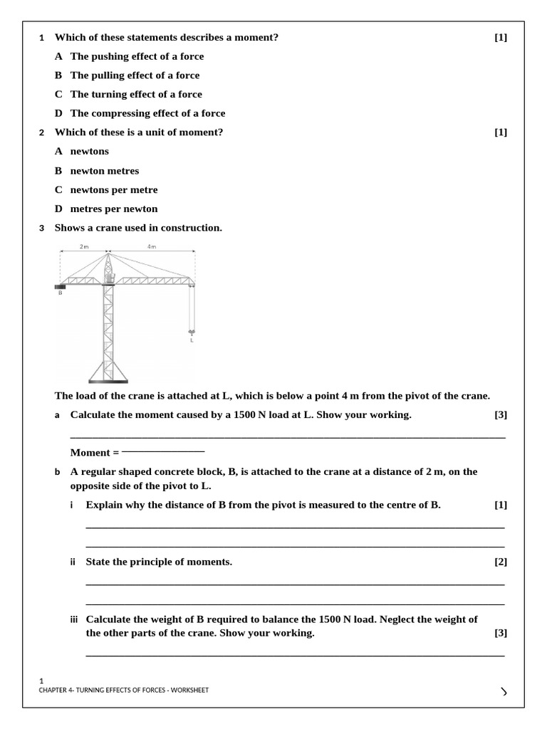 Unit 4-Turning Force Worksheet | PDF | Force | Weight
