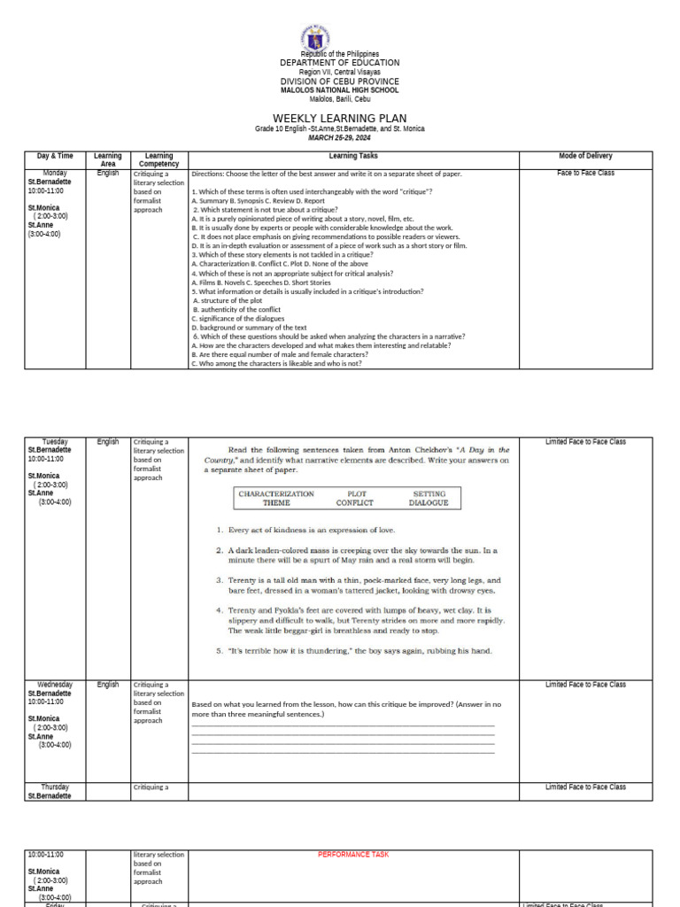 Weekly-Learning-Plan - W7 | PDF | Influenza | Infection