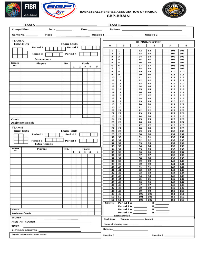 Score Sheet SBP Brain PDF | PDF | Referee | Athletic Sports
