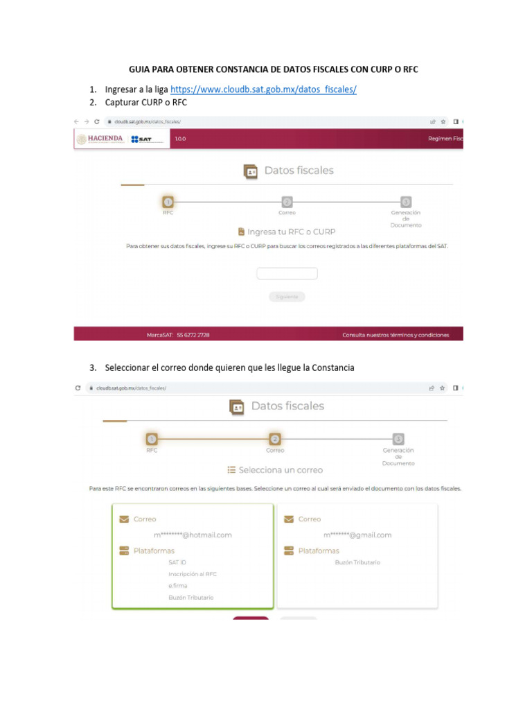 Guía para Obtener La Constancia de Datos Fiscales Con CURP o RFC-1 | PDF