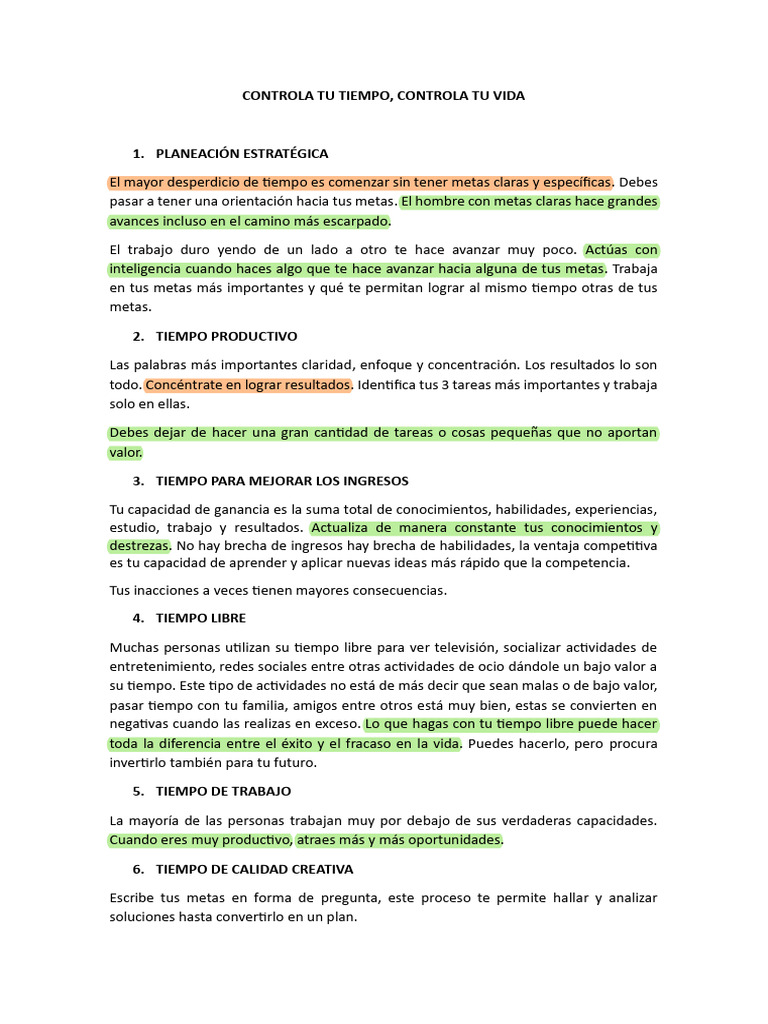 Controla Tu Tiempo,Controla Tu Vida | PDF | Pensamiento | Cognición