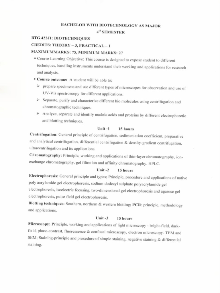 4th Sem Biotech Syllabus | PDF