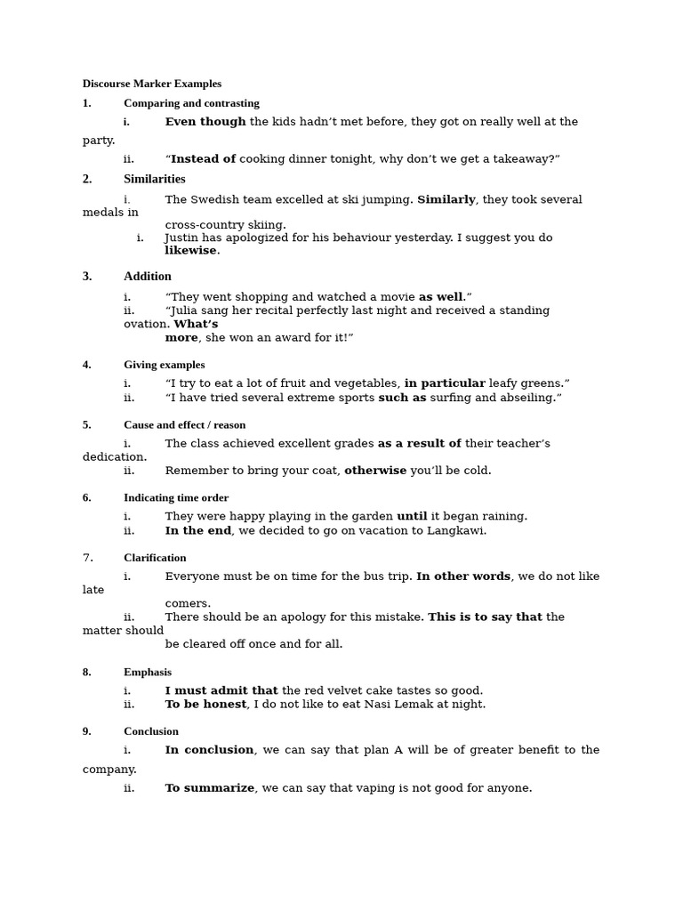 Discourse Marker Examples | PDF