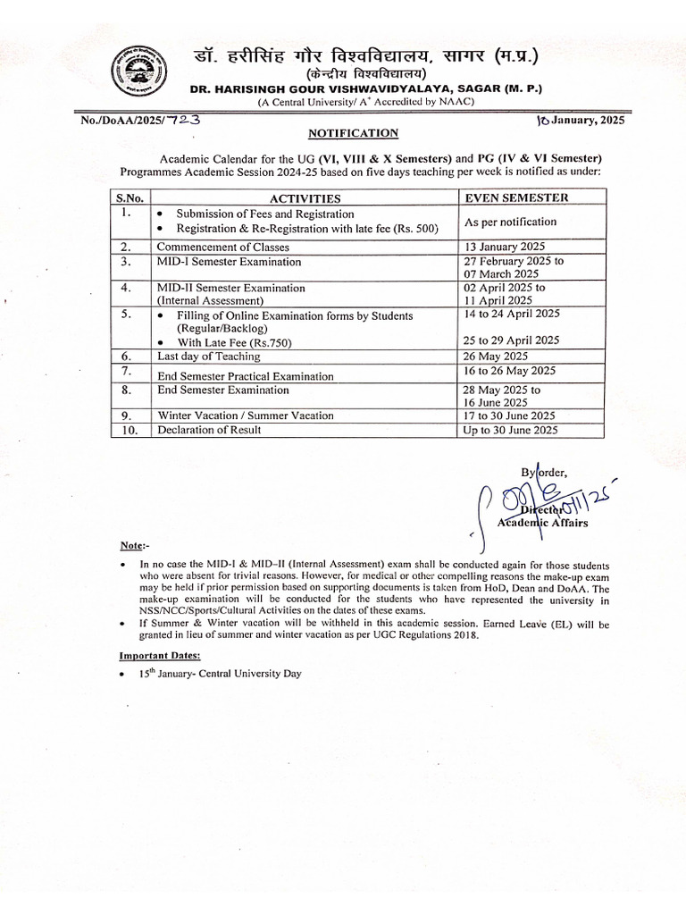Academic Calendar-Even Semesters 2024-25 | PDF