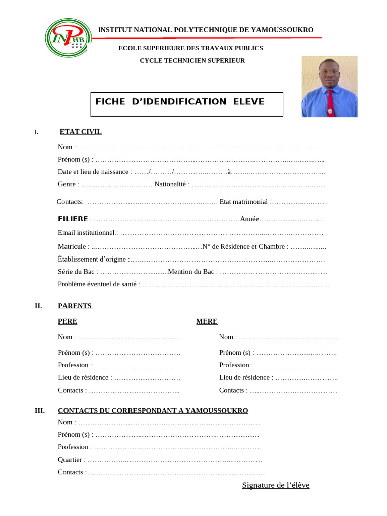 Fiche D'identification Eleve | PDF
