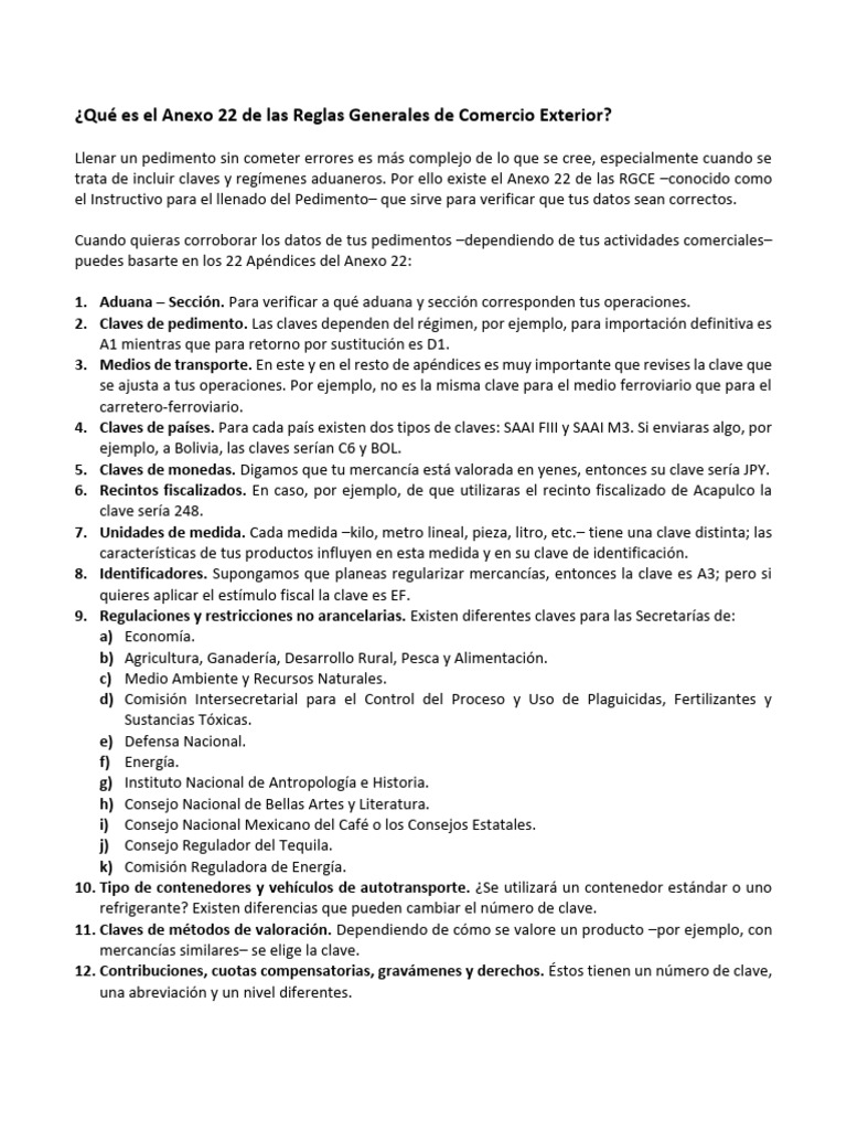 Guía del Anexo 22 en Comercio Exterior | PDF