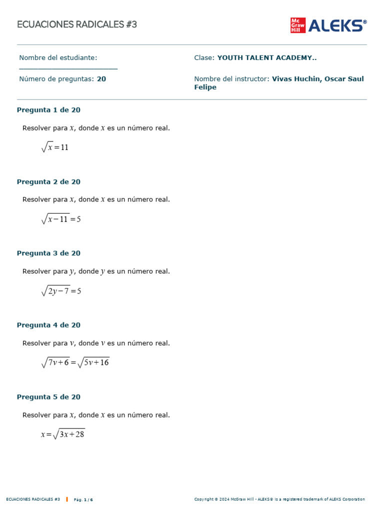 Ecuaciones Radicales 3 | PDF | Números | Matemáticas