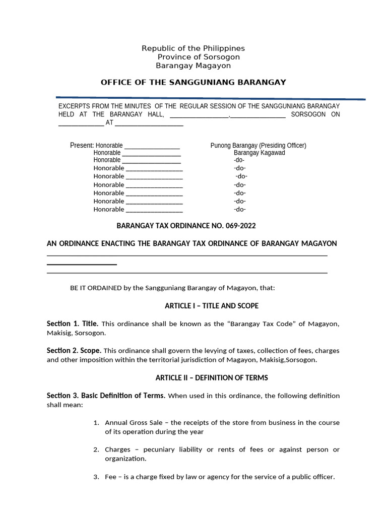 Barangay Tax Ordinance of Magayon | PDF | Taxes | Fee