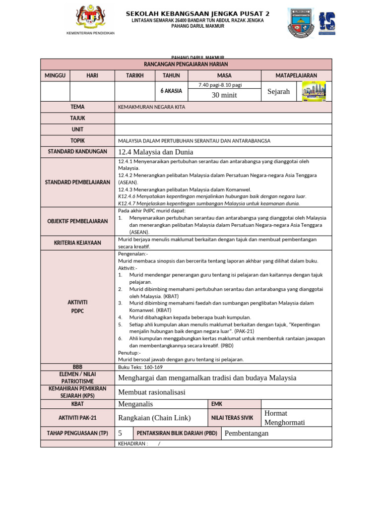 RPH Sej THN 6 SK v2 (m38) | PDF