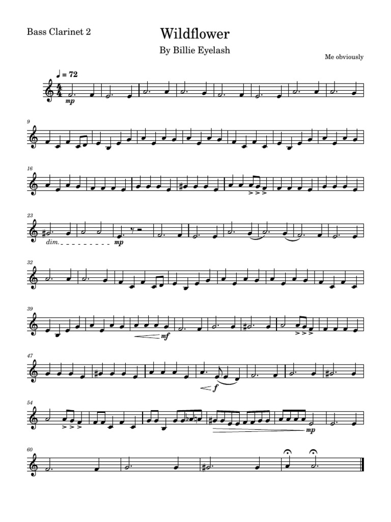 Bass Clarinet Sheet Music: Wildflower | PDF