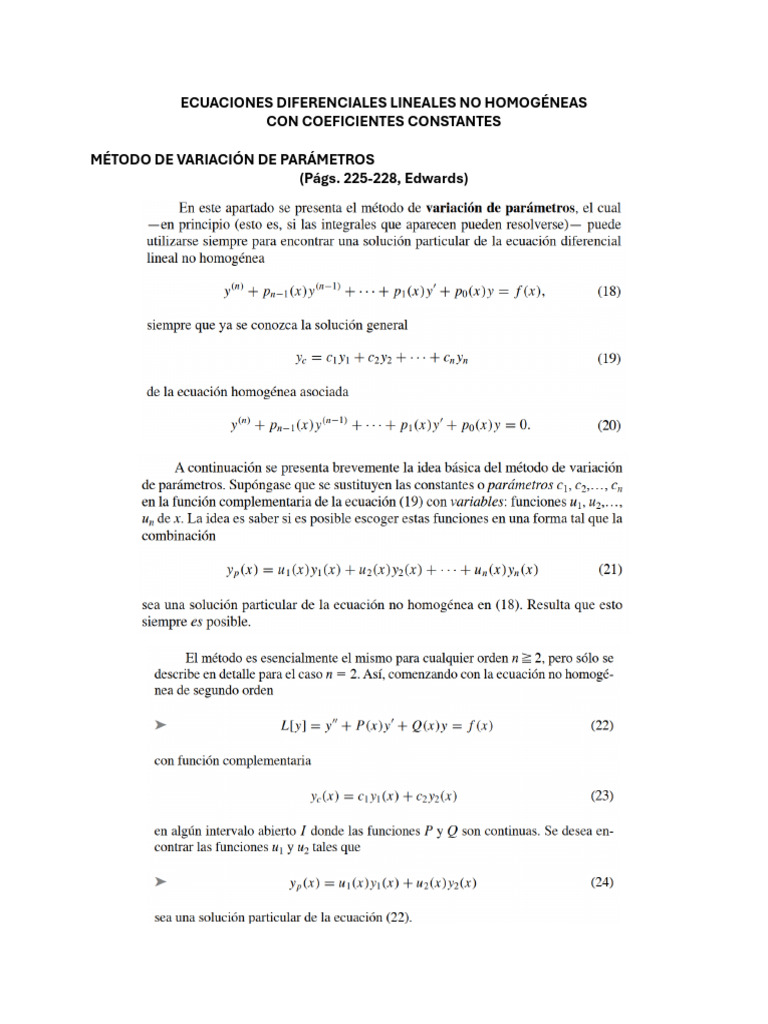 Método de Variación de Parámetros | PDF | Ecuaciones | Calculo diferencial