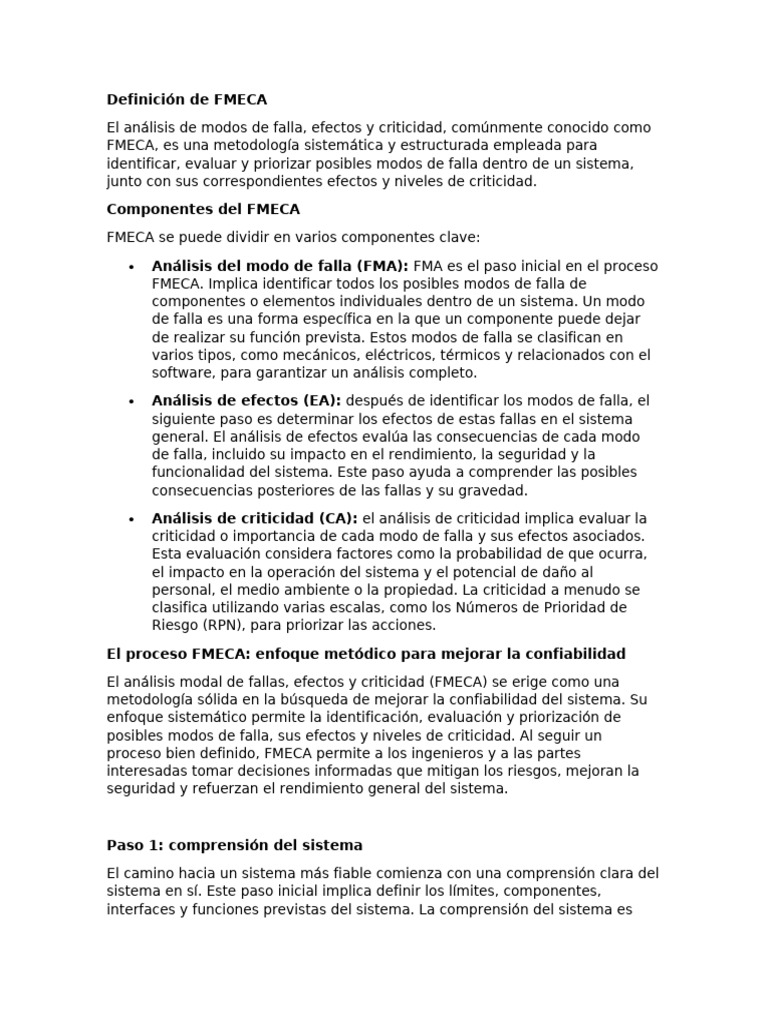 Definición de FMECA | PDF | Ingeniería de confiabilidad | Sistema