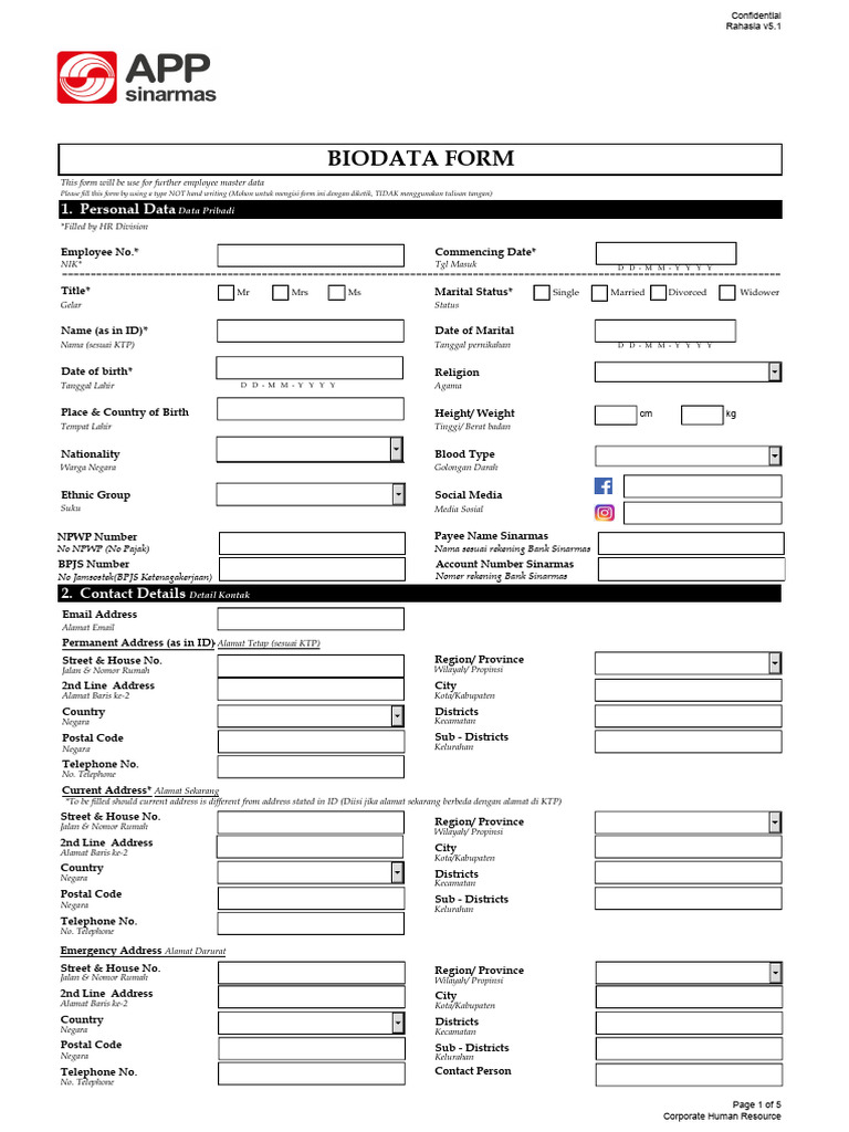 Biodata Form PDF - APP V5.2 | PDF