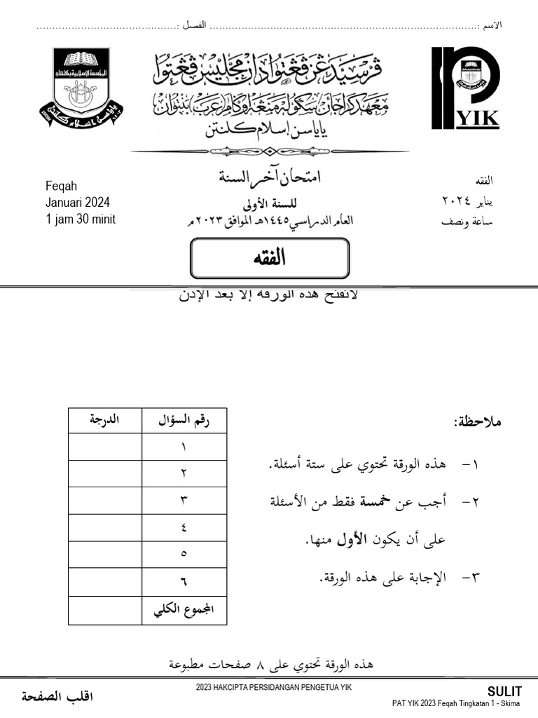 07 T1 Skema Feqah PASA23 | PDF