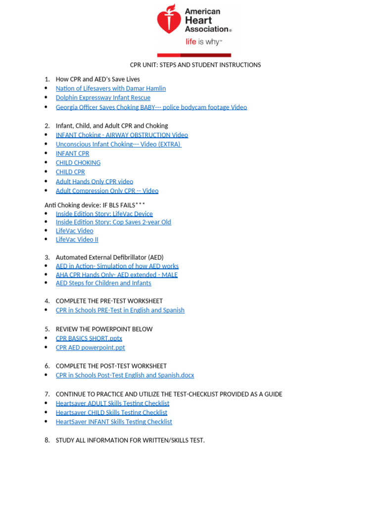 CPR Unit Links For Upload Student Guided Sheet | PDF