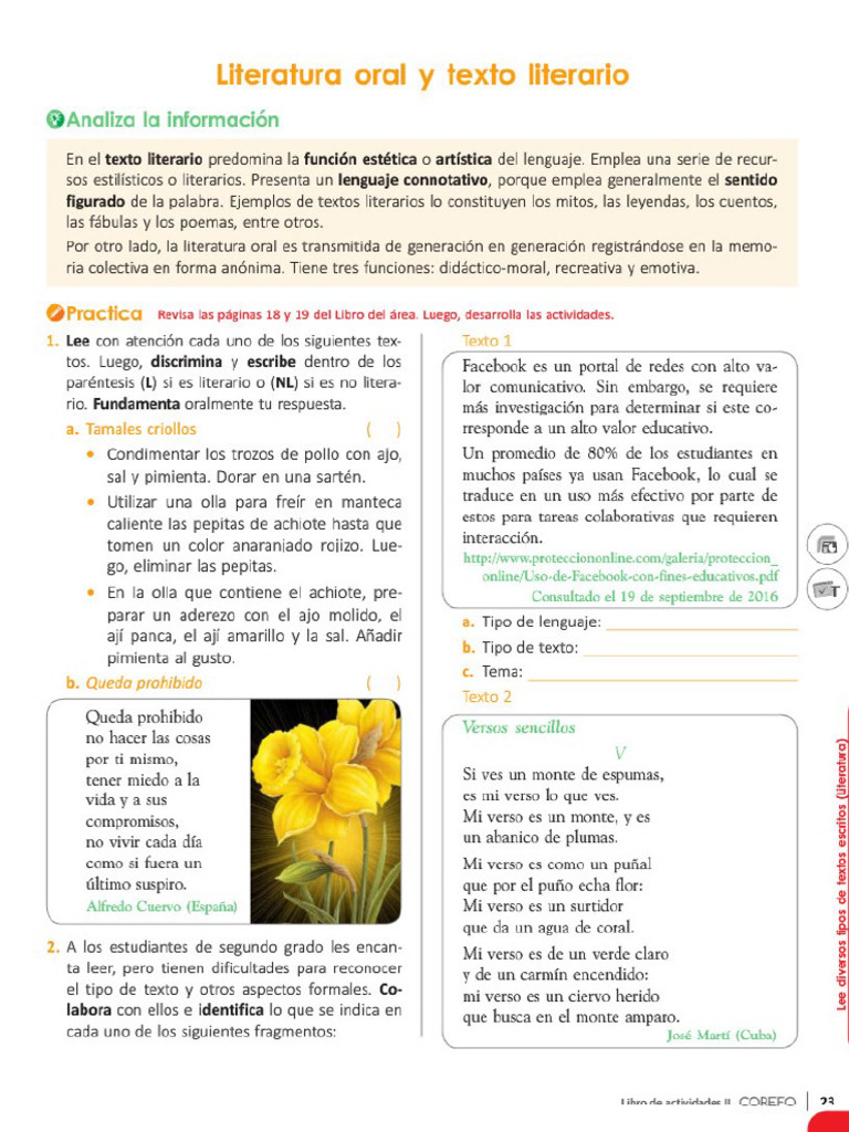 Literatura Oral y Escrita, 2do de Sec. | PDF