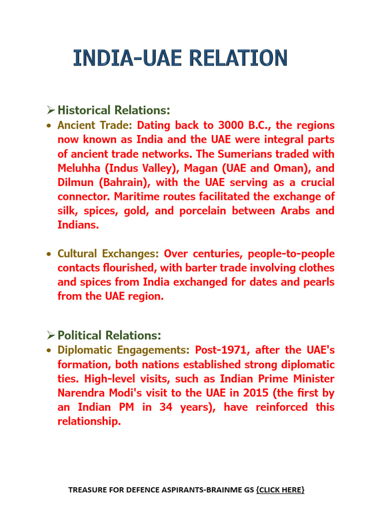 India-UAE Relations Overview for UPSC | PDF | United Arab Emirates ...