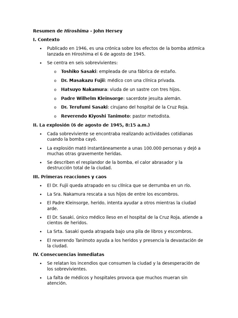 Resumen de Hiroshima de John Hersey | PDF