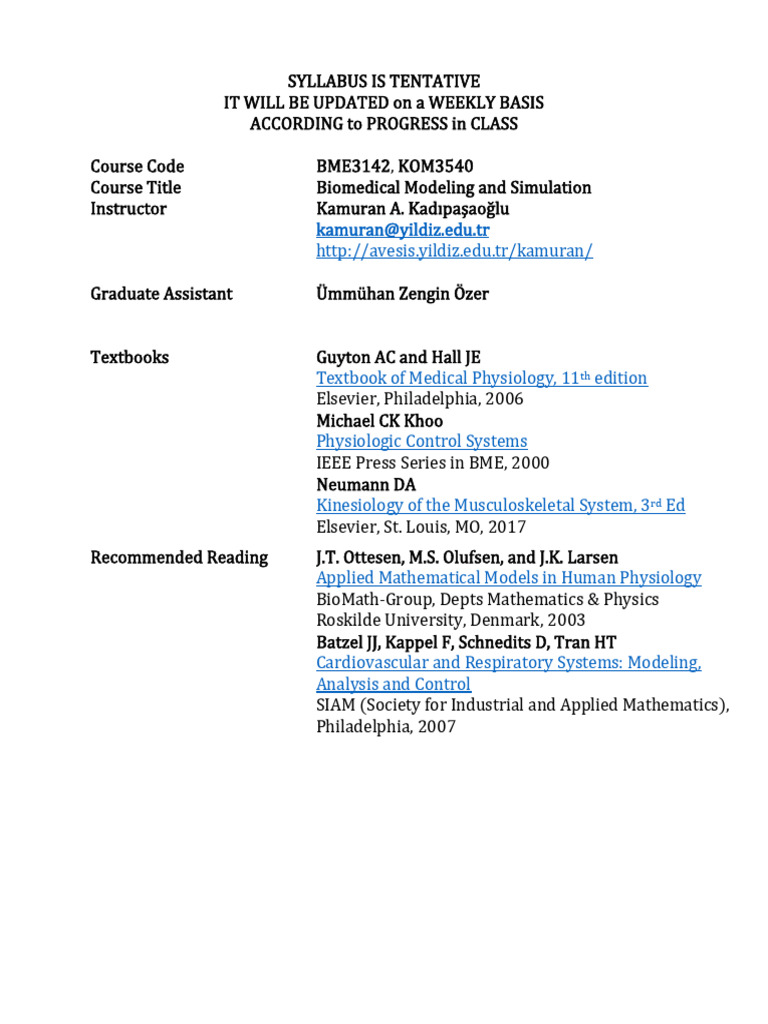 Biomedical Modeling & Simulation Syllabus | PDF | Skeletal Muscle ...
