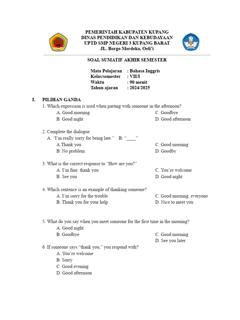 SAS Bing Kls 7 Sem 1 2024 | PDF