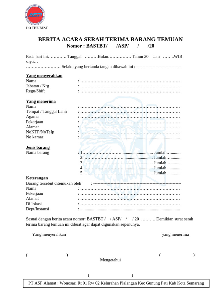 Berita Acara Serah Terima Barang Temuan | PDF