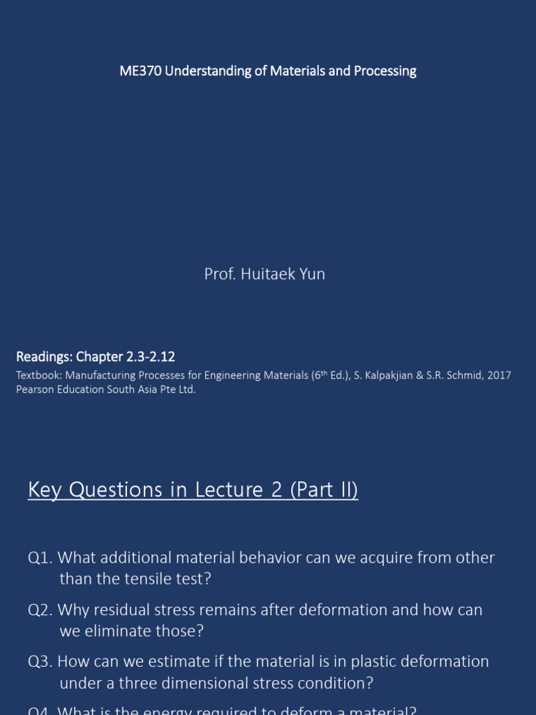 ME370 - SP24 - L02 Fundamentals of Materials 2 | PDF | Deformation (Engineering) | Strength Of ...
