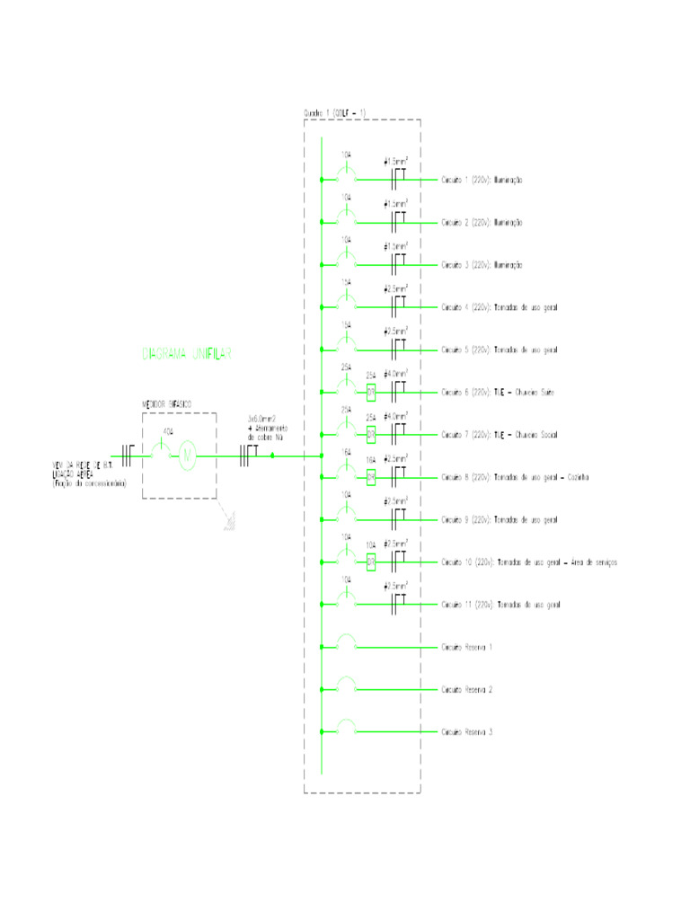 Diagrama Unifilar Aula Autocad Elétrica Base --Model | PDF