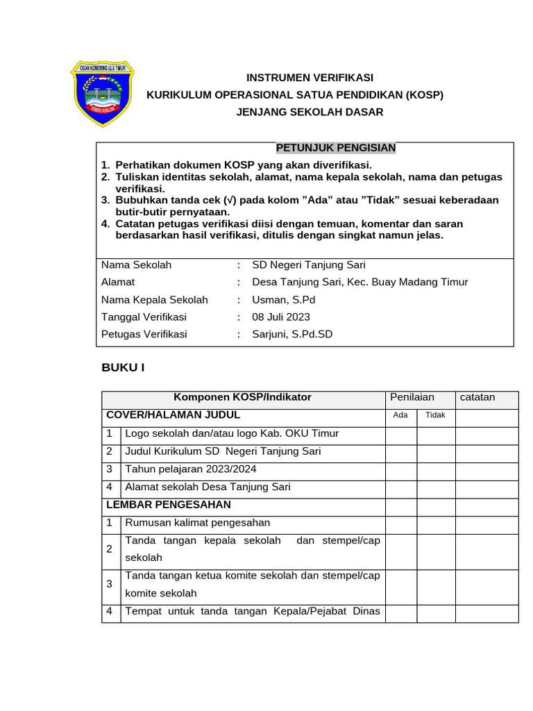 Instrumen Verifikasi Dokumen Satu | PDF