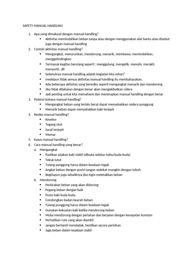Safety Manual Handling | PDF