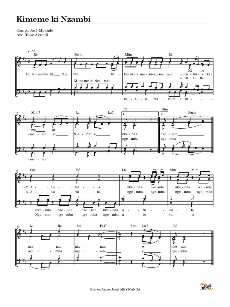 Kimeme Ki Nzambi - José Mpande - Arr | PDF
