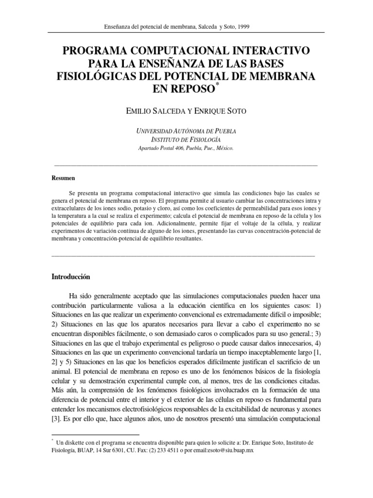 Programa Computacional Interactivo para | PDF | Potencial de membrana