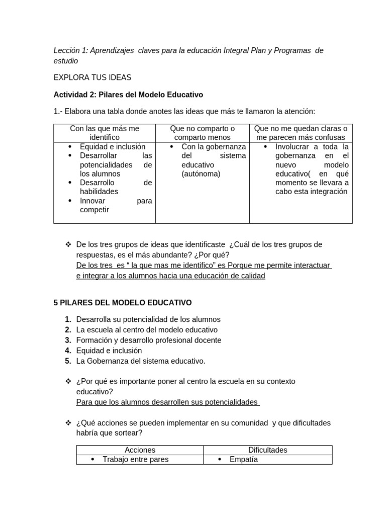 Pilares del Modelo Educativo Integral | PDF | Inclusión (Educación ...