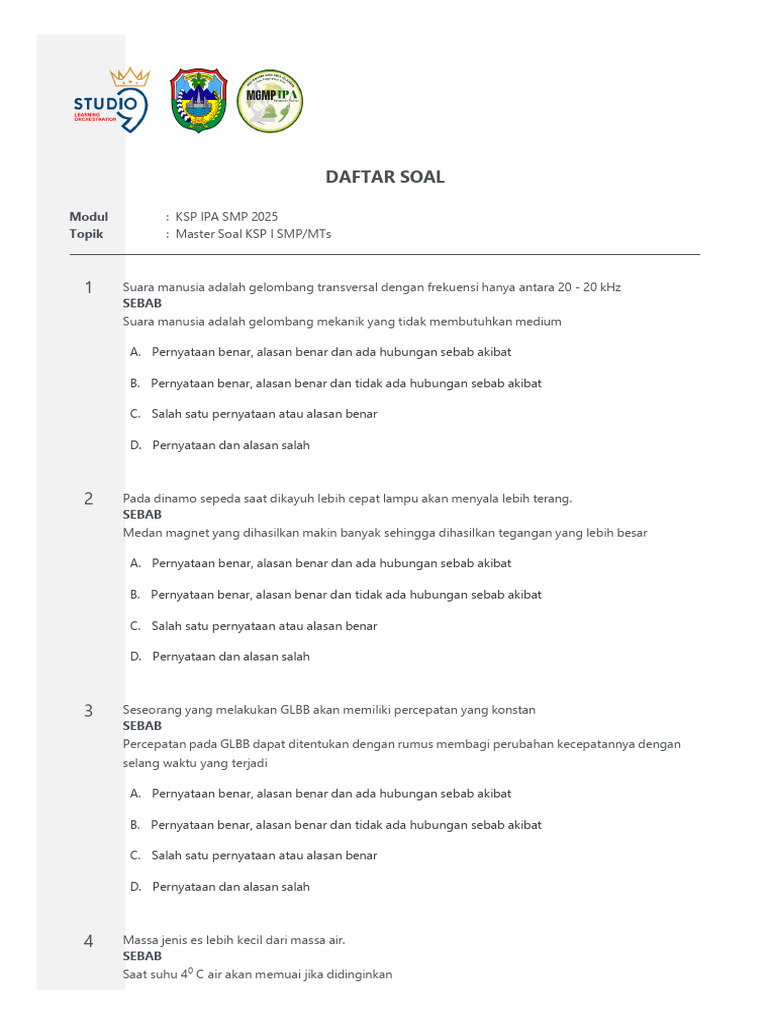 Master Soal KSP IPA SMP TAHAP 1 | PDF
