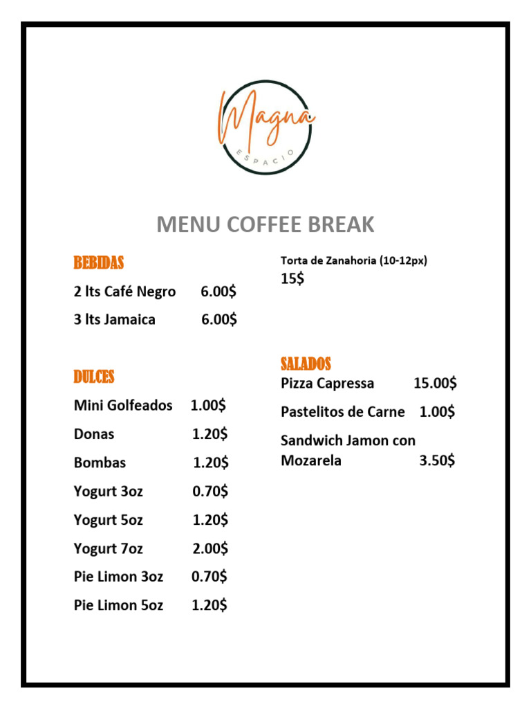 Menu Coffee Break | PDF