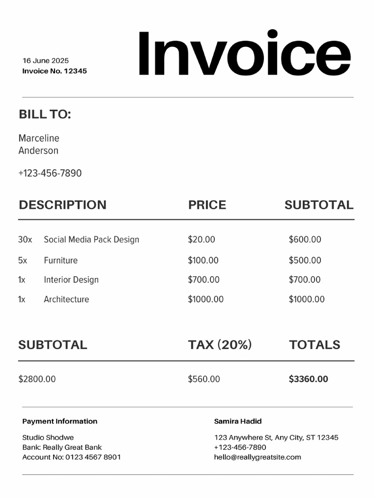 Black and White Minimalist Business Invoice-1 | PDF