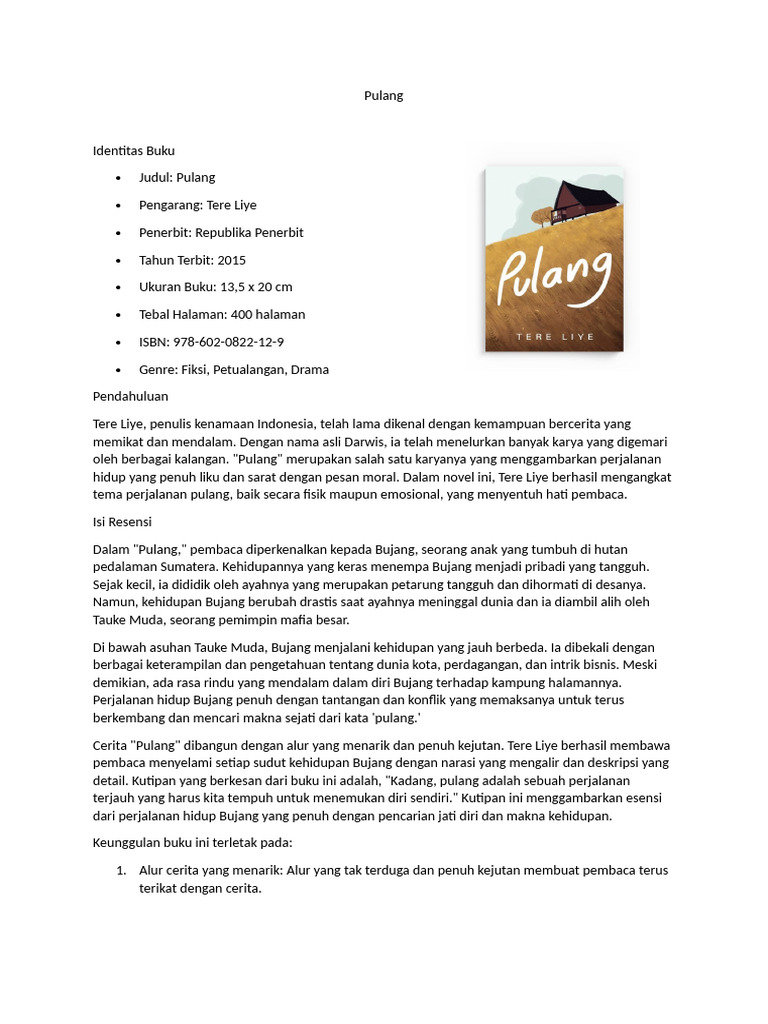 Novel "Pulang" Karya Tere Liye | PDF