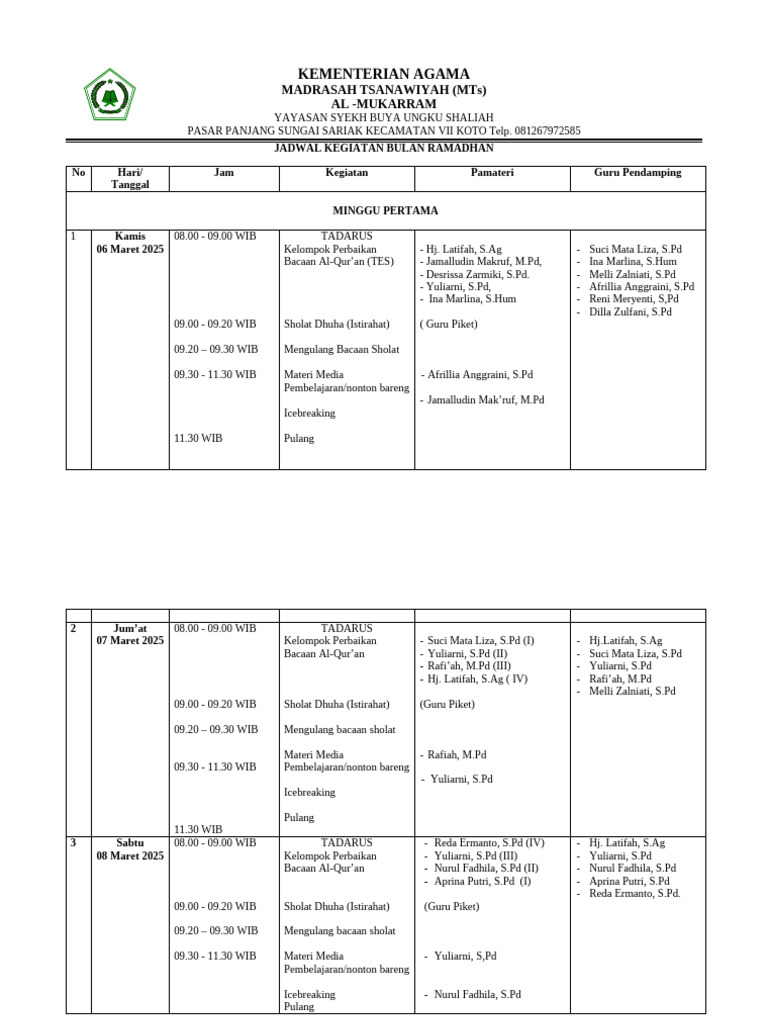 Jadwal Ramadhan 2025 | PDF