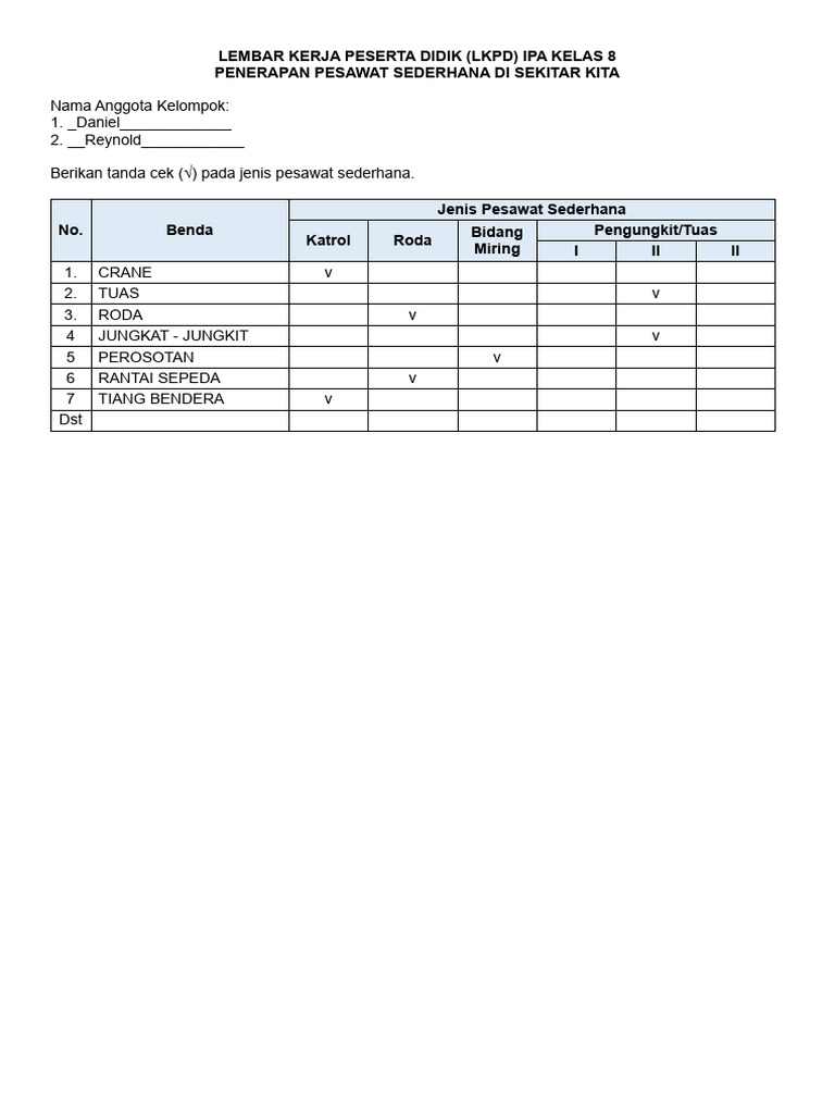 LKPD Jenis Pesawat Sederhana (1) Danielk Dan Asraf | PDF