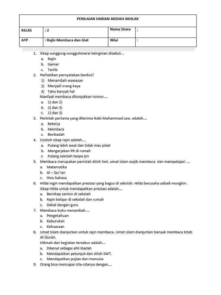 Penilaian Aa Rajin Membaca Dan Giat | PDF